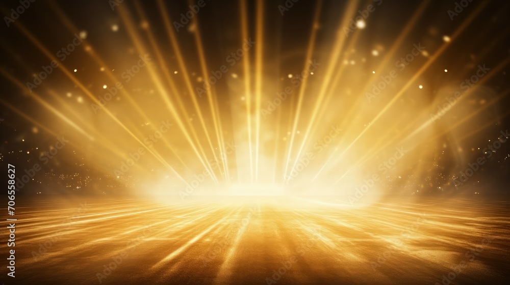 Gold stage scene with glitter light effects decorations and bokeh ...