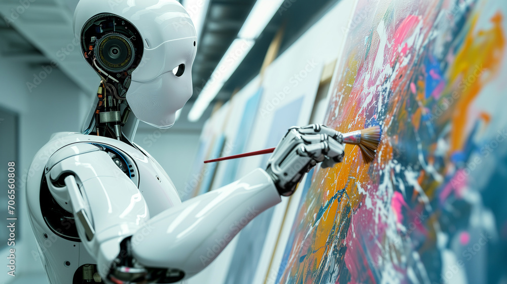 Applied generative AI - an artistic robot is painting a picture ...