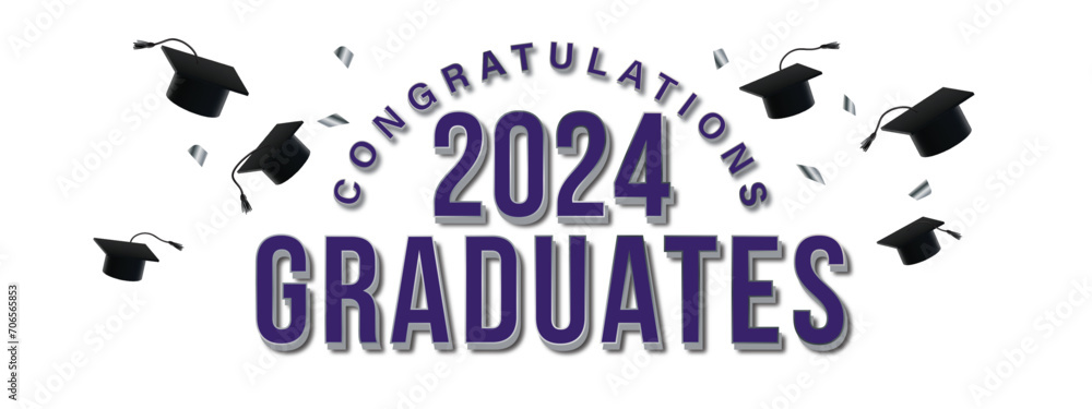 White background - Congratulations 2024 Graduates Text - in Purple with ...