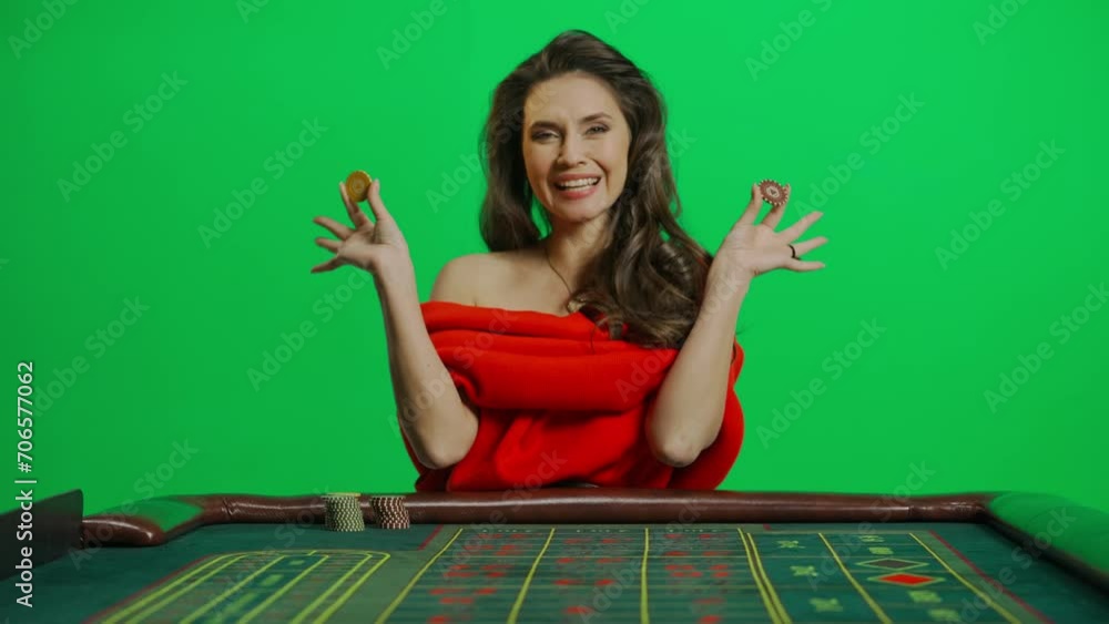 Portrait of attractive female on chroma key green screen close shot ...