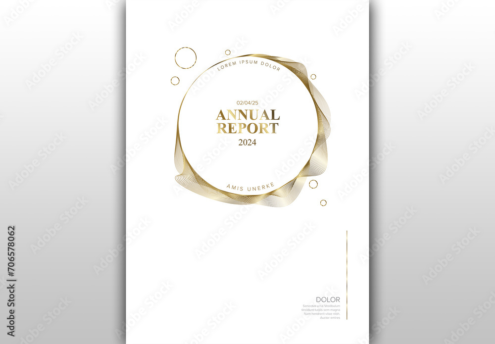 Annual white paper minimalistic report cover template with golden ...