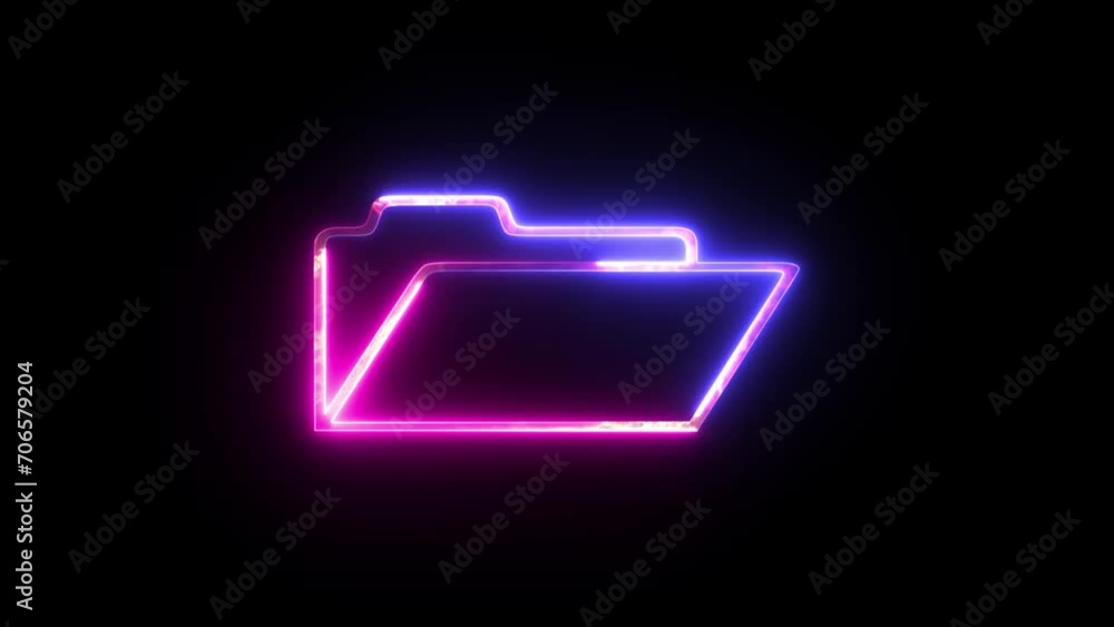 Glowing neon Folder icon isolated on black background. Outline neon ...