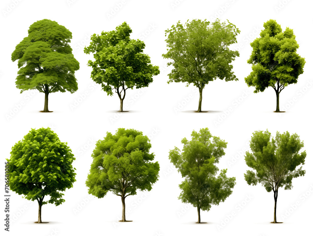 Set of 8 diverse trees with transparent background, ready for landscape ...