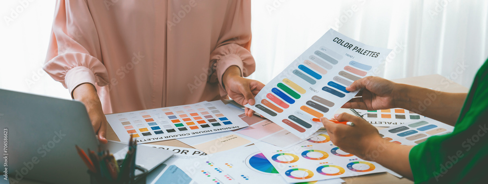 Creative graphic design presents selective color while manager using ...