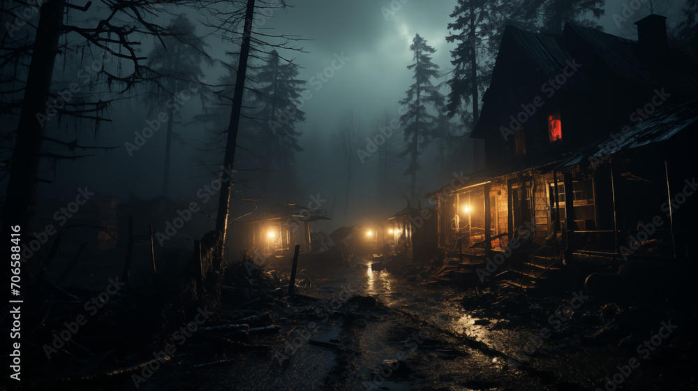 An Abandoned Shack in the Haunting Silence of a Misty Forest at ...