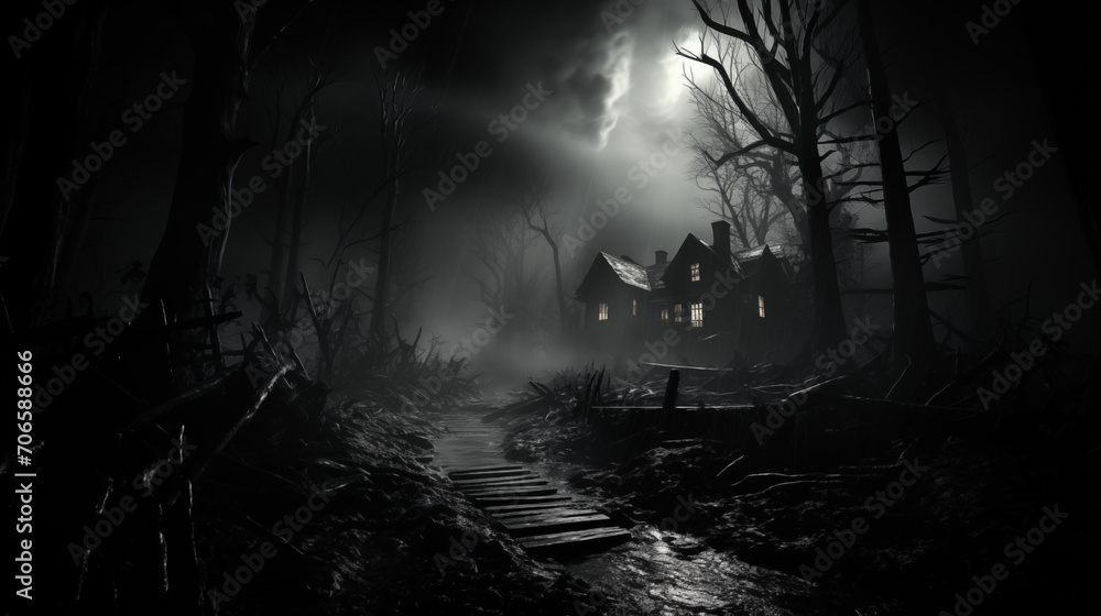 An Abandoned Shack in the Haunting Silence of a Misty Forest at ...