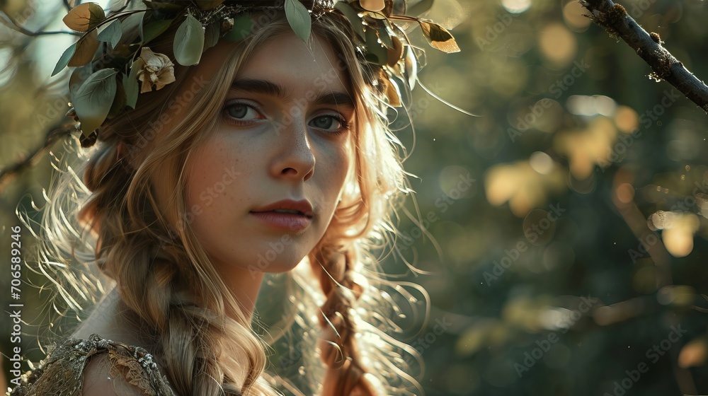 Natural germanic elvish princess, elf, wearing light traditional leaf ...