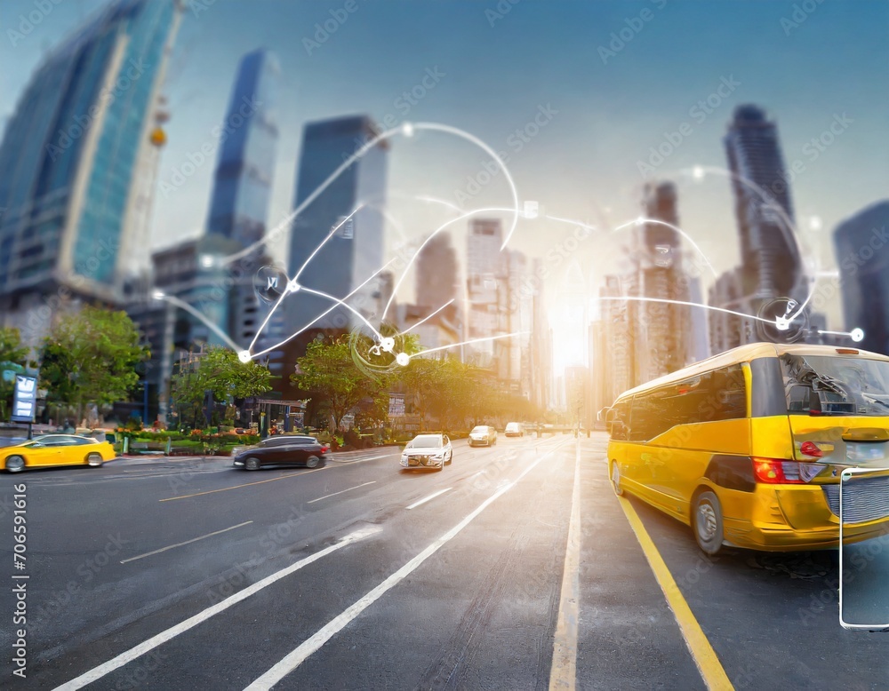 The concept of a broad banner with copyspace area is used in smart city ...