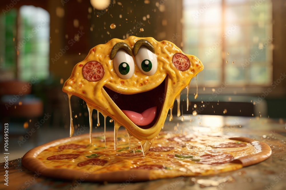 Funny Pizza Slice cartoon character.cheerful slice of pizza with eyes ...