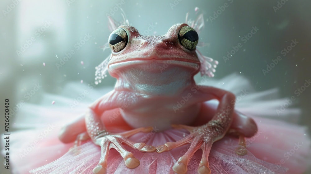 A charming portrait of a frog dressed in a ballet dancer's tutu and ...