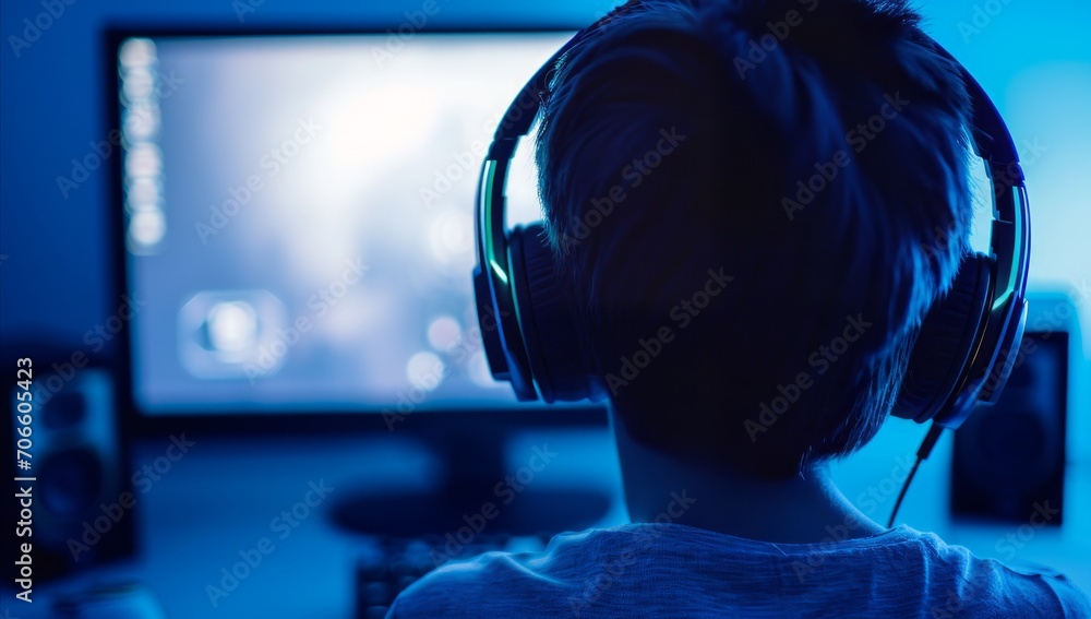Immersed in Gaming: Computer Player with Headphones, Engaging in ...