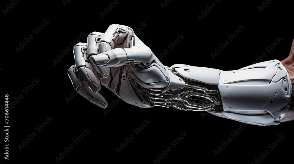 Striking moment of robotic fist colliding with human showing unity ...