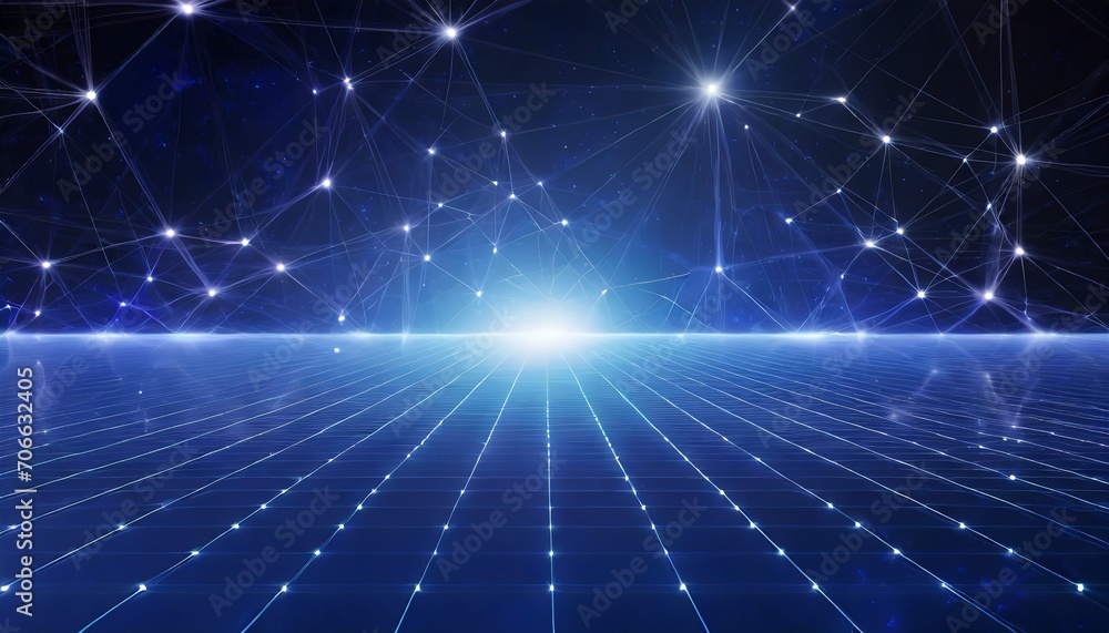 abstract technology background of a quantum computing system with a cyber network grid and ...