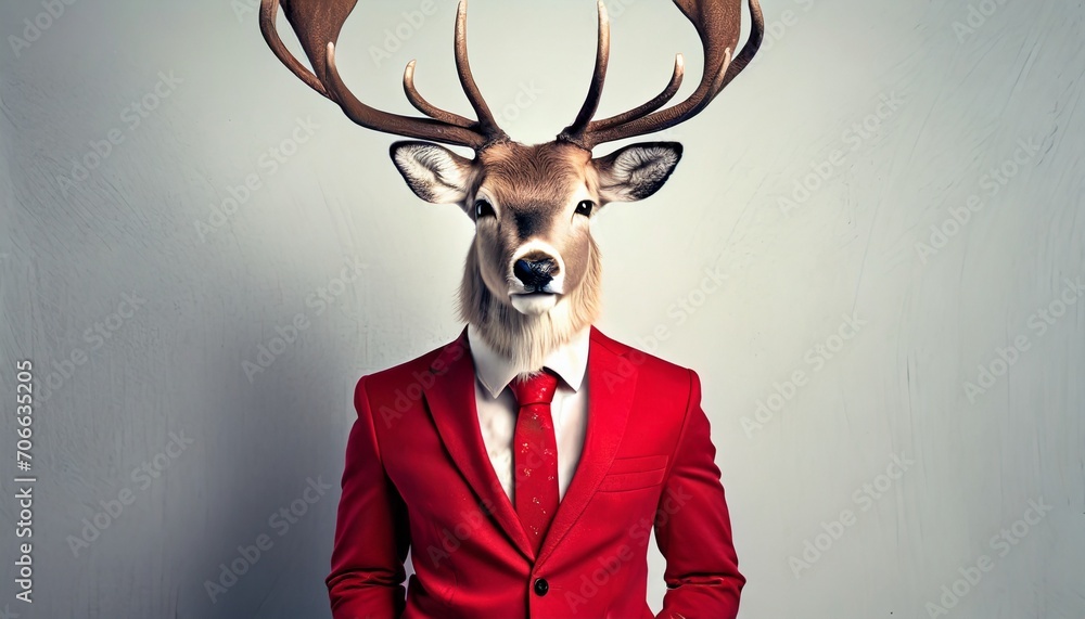 reindeer dressed in a classy red suit standing as a successful leader ...