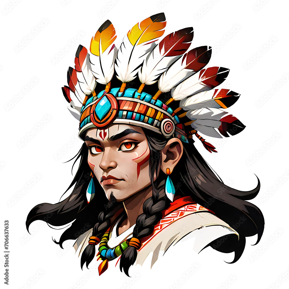 Noble Spirit: Young Chieftain Portrait. A powerful digital portrayal of ...