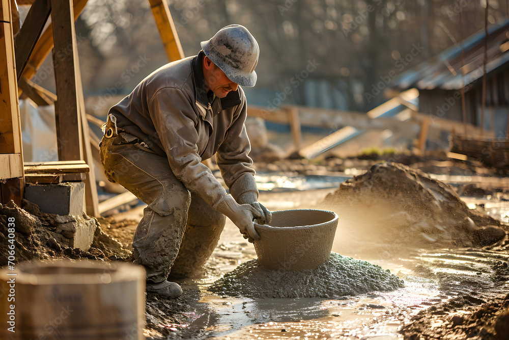 pouring concrete on construction site, pouting concrete, concrete ...