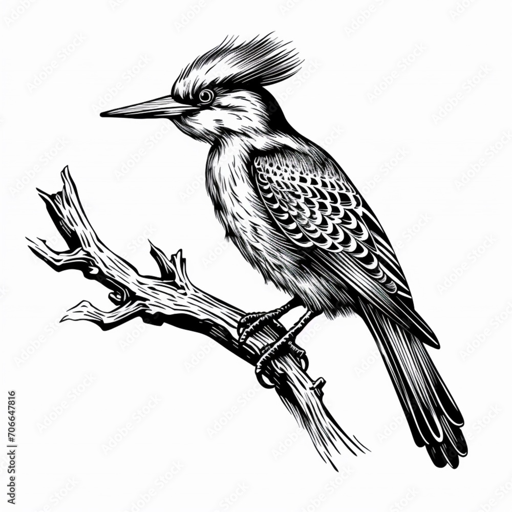 Black and white kingfisher bird drawing vector illustration picture AI ...