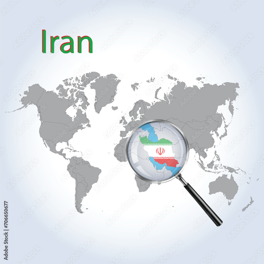 Magnified map of Iran with the flag of Iran enlargement of maps, Vector ...