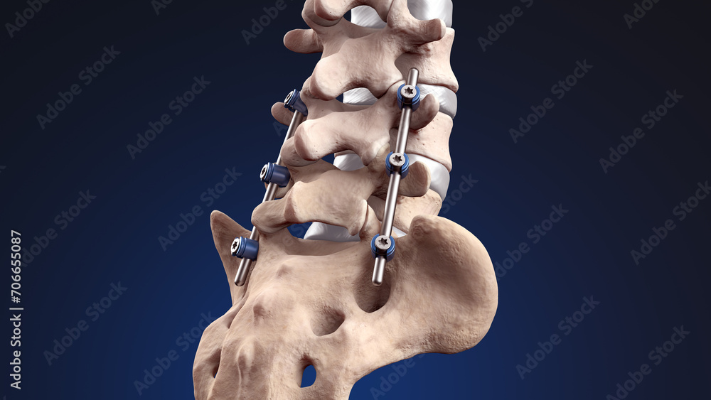 Posterior Lumbar Fusion with Pedicle Screws and Rods Stock Illustration ...