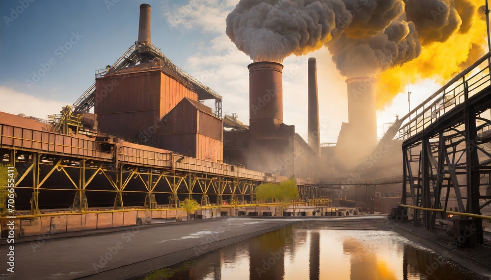 Steel mill, metal smelter, inside view of a factory. Generated with AI ...