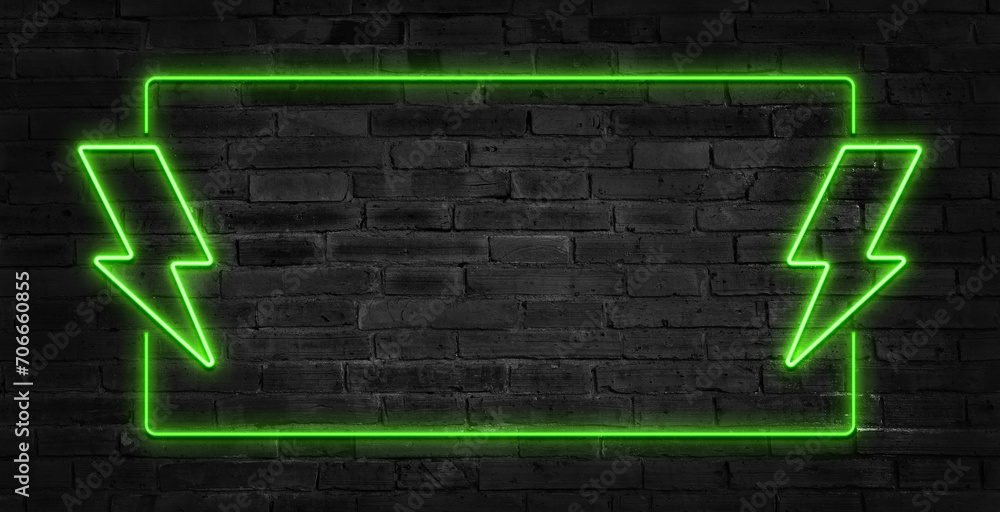 Neon lightning frame. Electricity power flash logo on black background ...