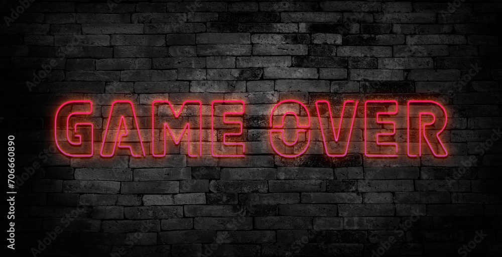 Game Over Neon Text Vector with a Brick Wall Background design template ...