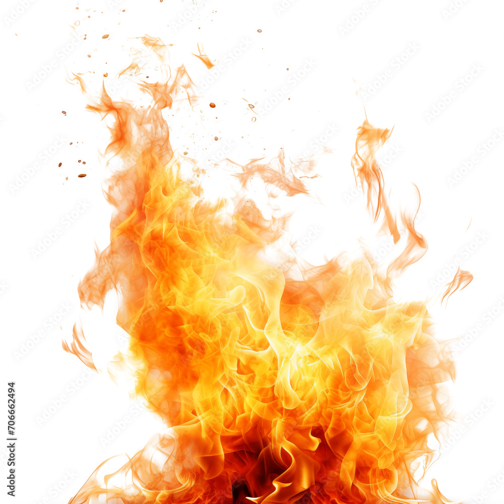 Flame on a transparent background. Long vertical strip of fire, the ...