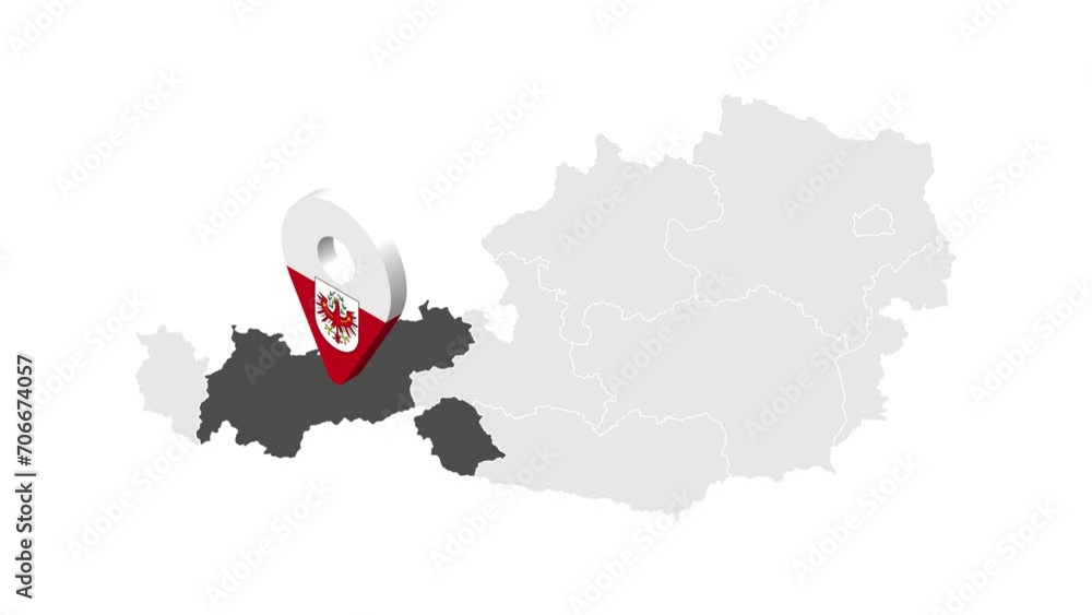 Location Tyrol on map Austria. 3d federal State of Tyrol flag map ...