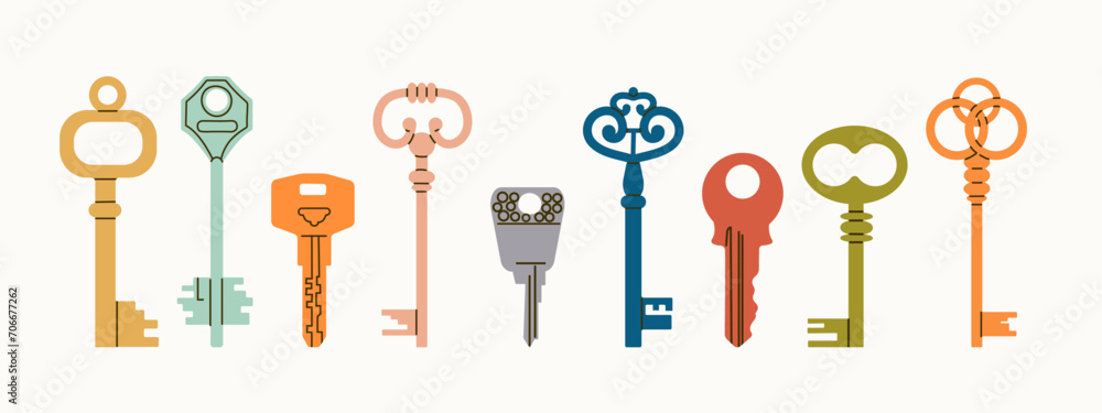Keys vector set isolated on white background. Hand drawn colored Vector ...
