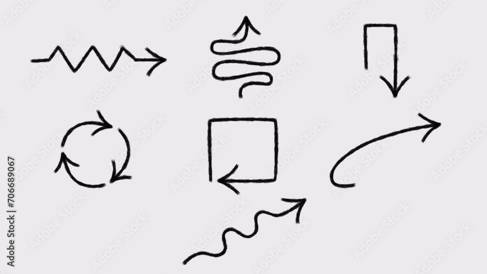 2d animation of appearance of animated hand-drawn arrows set with boil ...