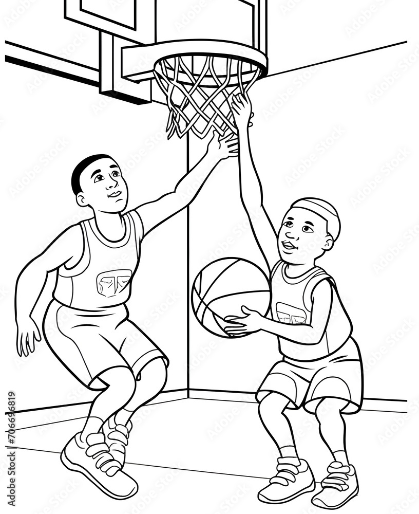 coloring page for kids, hook Shot, this is a one-handed shot where the ...