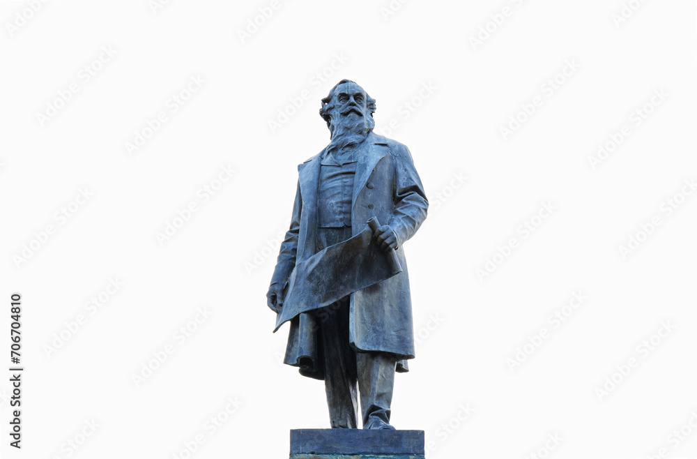 Saltaire, UK 01 10 2024 : Sculpture of Sir Titus Salt who created a ...