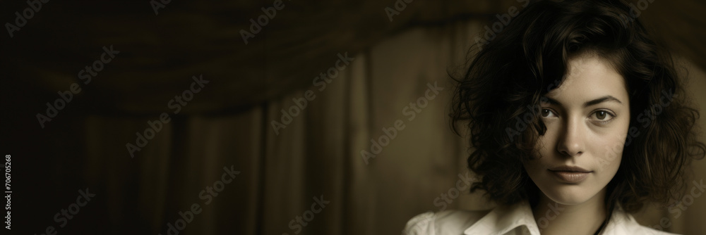 Contemplative Beauty: Portrait of a Woman in a Reflective Pose against ...