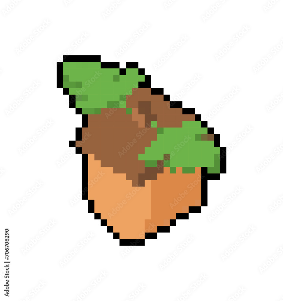 Poster Acorn pixel art isolated. 8 bit pixelated fruit of the oak tree ...