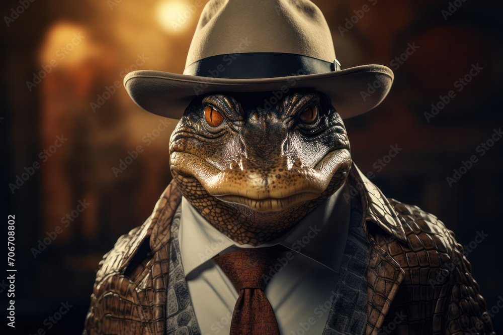 A platypus wearing detective attire and solving a mystery, portraying ...