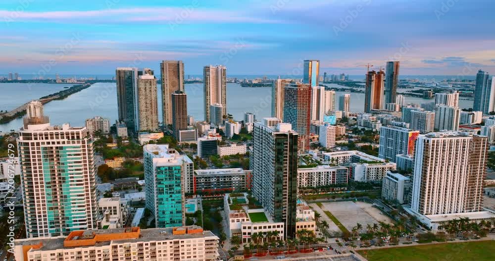 Vidéo Stock Beautiful high-rise and low-rise buildings in Miami Beach ...