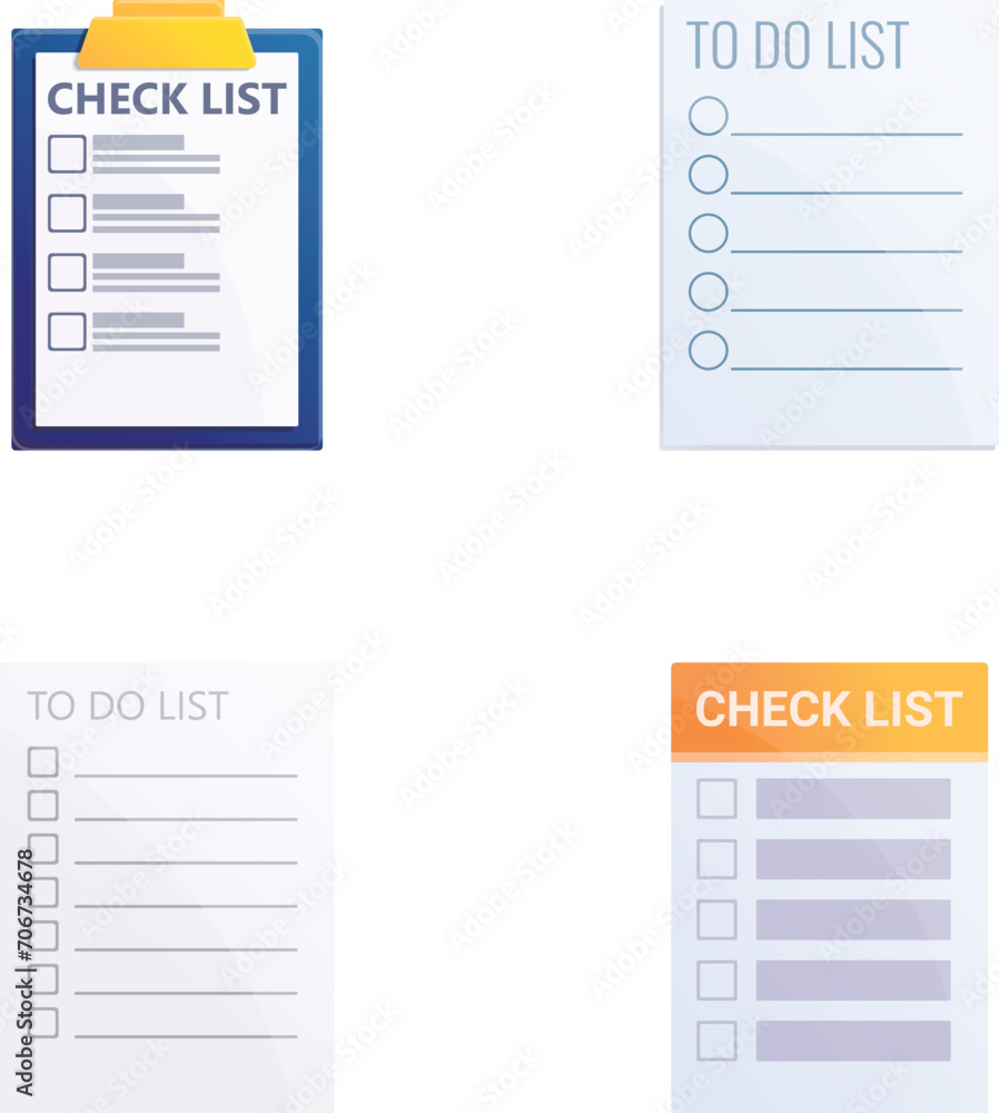 Vetor de Check list icons set cartoon vector. Daily check list ...
