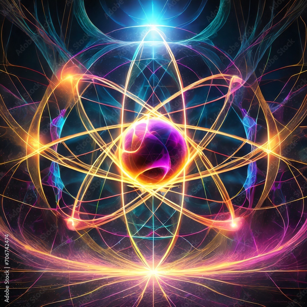 Atom with electrifying energy waves. Illustration representing ...