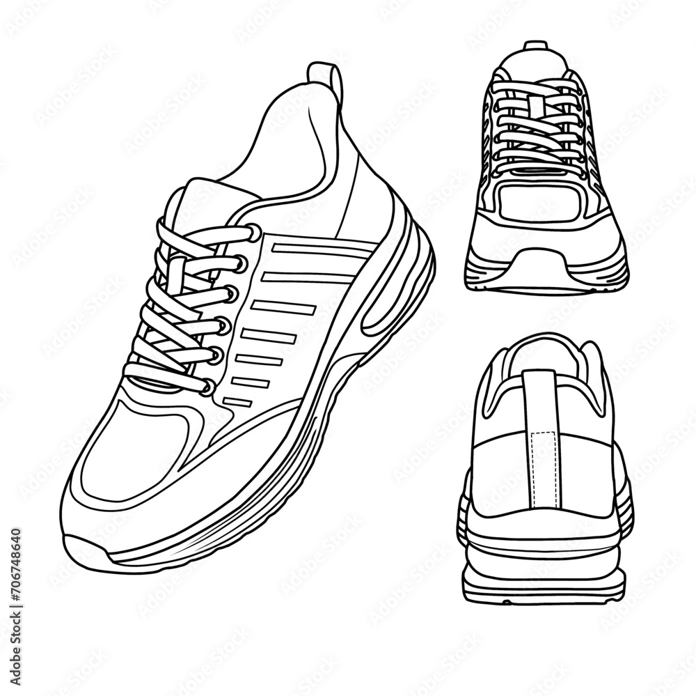 Vector Illustration Men's Running Walking Shoe hand drawn line art ...