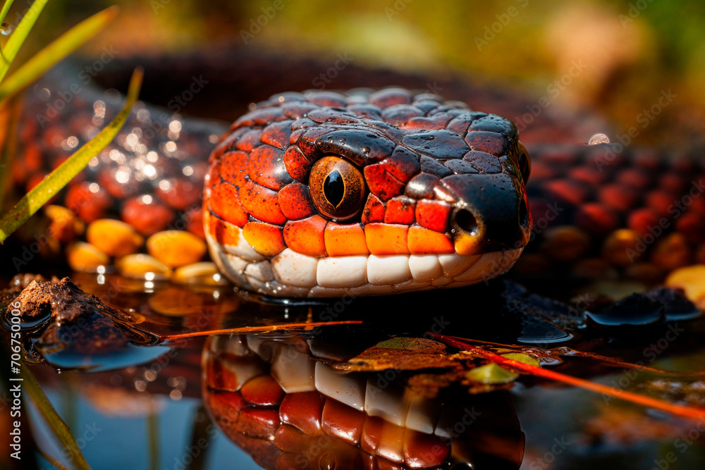 Generative AI illustration of close-up of a colorful snake with vivid ...