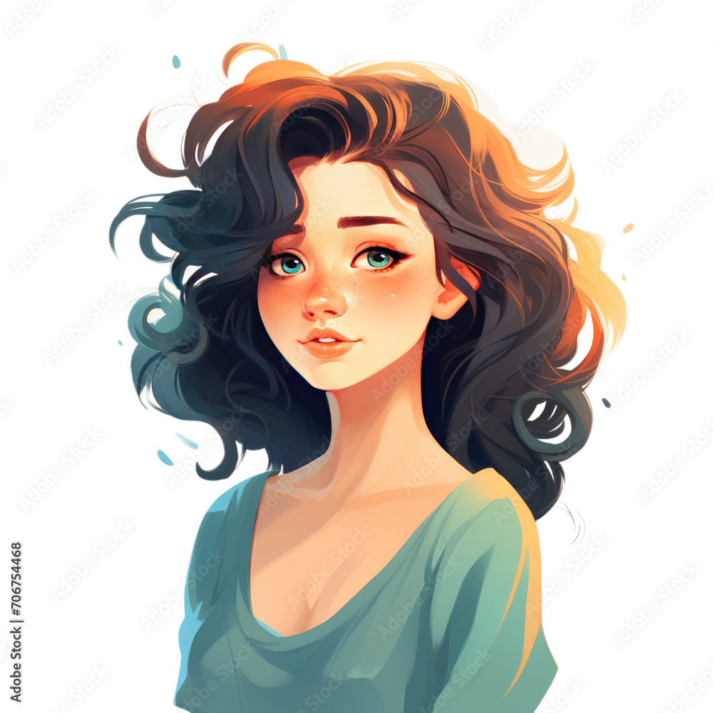Female anime character . Studio portrait illustration, isolated on ...