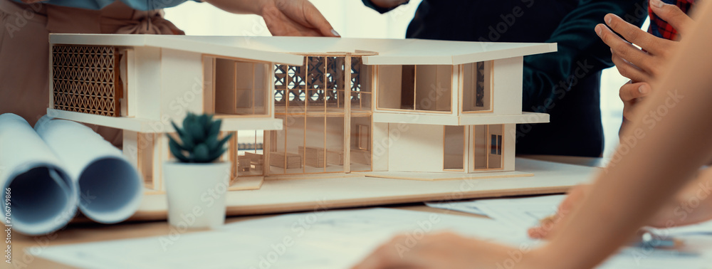 Architect team analysis and brainstorming about house construction at ...