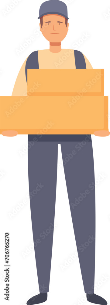 Parcel box storekeeper icon cartoon vector. Room cargo. Female person ...