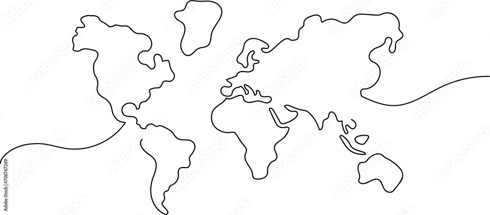 Continuous Earth line drawing symbol. World map one line art, hand ...