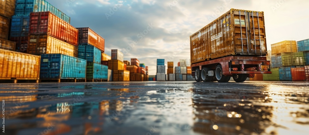 Packaging Boxes Stacked on Pallets Load with Shipping Cargo Container ...