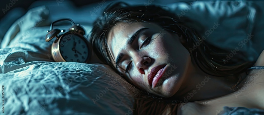 Sleepless woman suffering from insomnia sleep apnea or stress Tired and ...