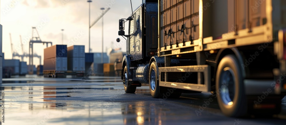 Package Boxes Load with Cargo Container Truck Supply Chain Delivery ...