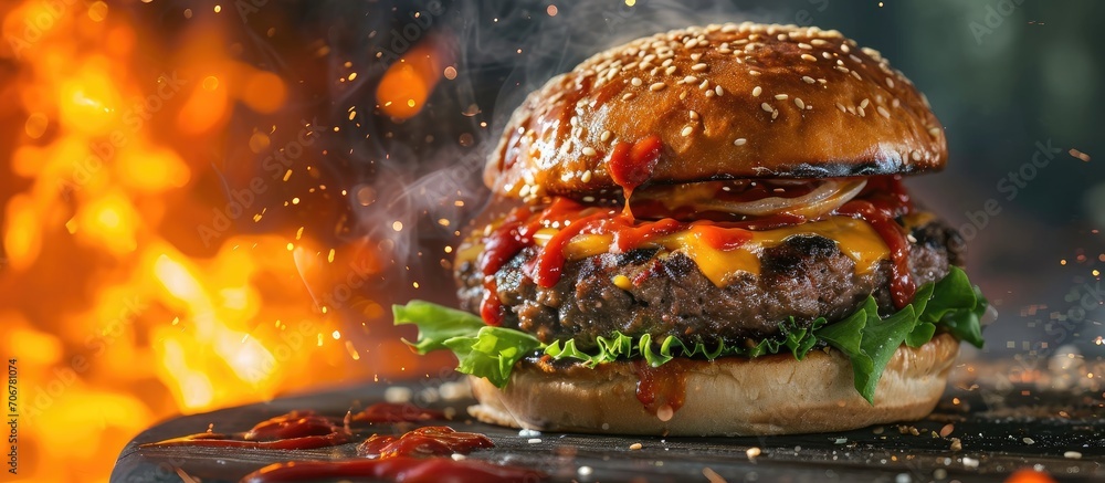 Ultra Smash Burger Real fast food photos. with copy space image. Place ...