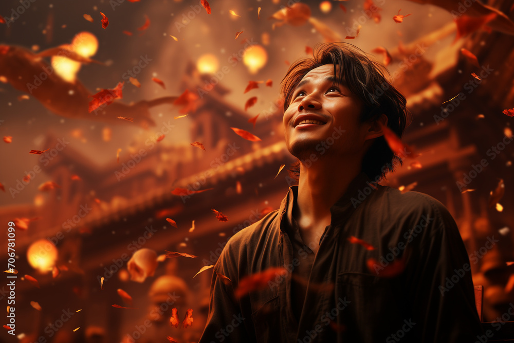 Chinese Man in Celebration, Celebrating Chinese Lunar New Year 2024 ...