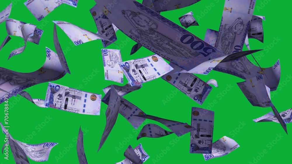 Vidéo Stock 3D animation of Saudi Riyal notes Falling On Green screen ...